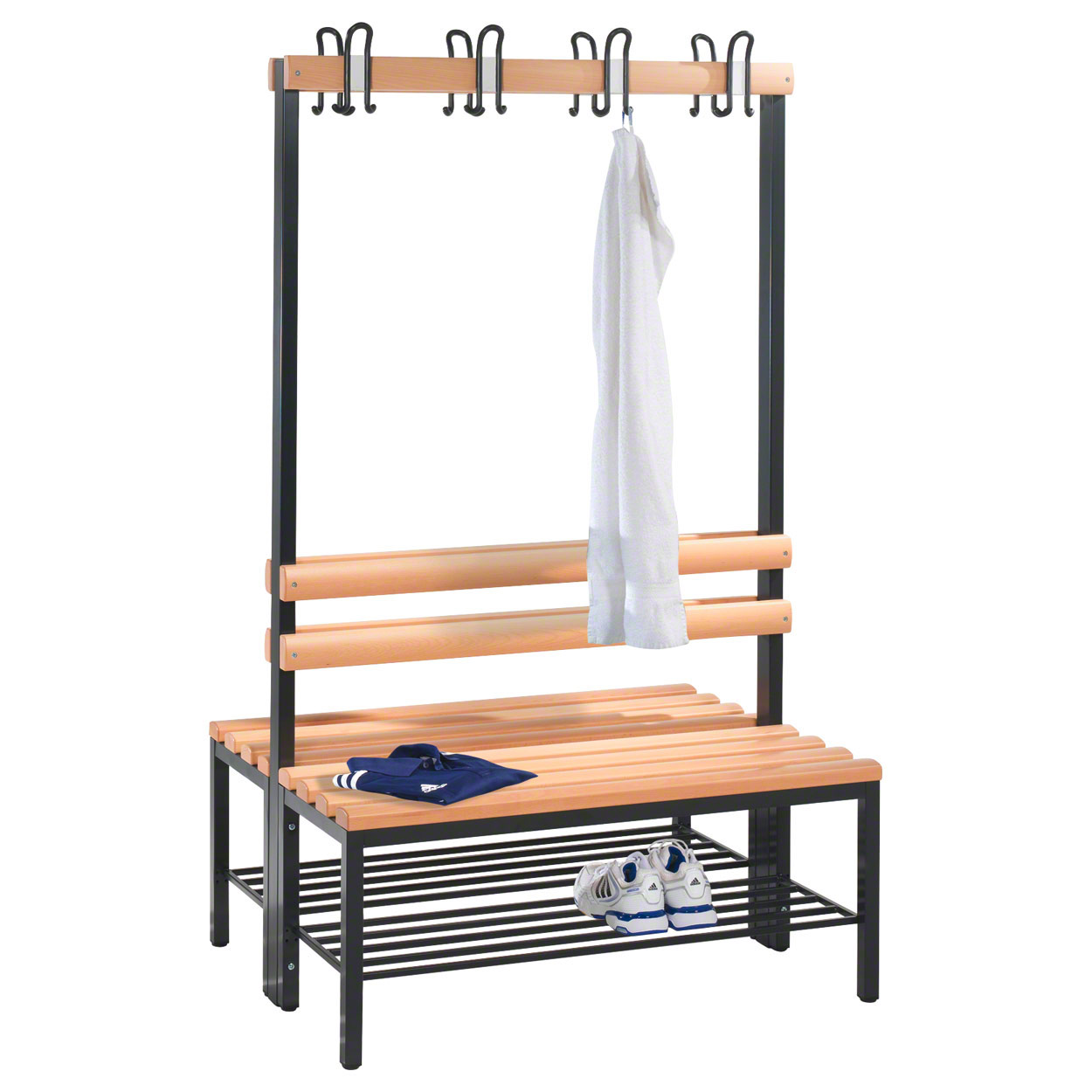 Double-sided cloakroom bench with shoe rack, 8 hooks, HxWxD 165x100x75 ...