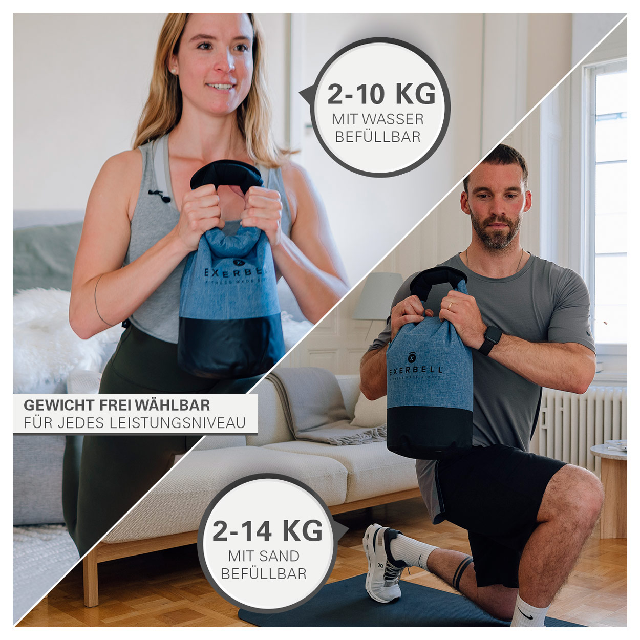 Exerbell foldable kettlebell, fillable up to 14 kg buy online | Sport-Tec