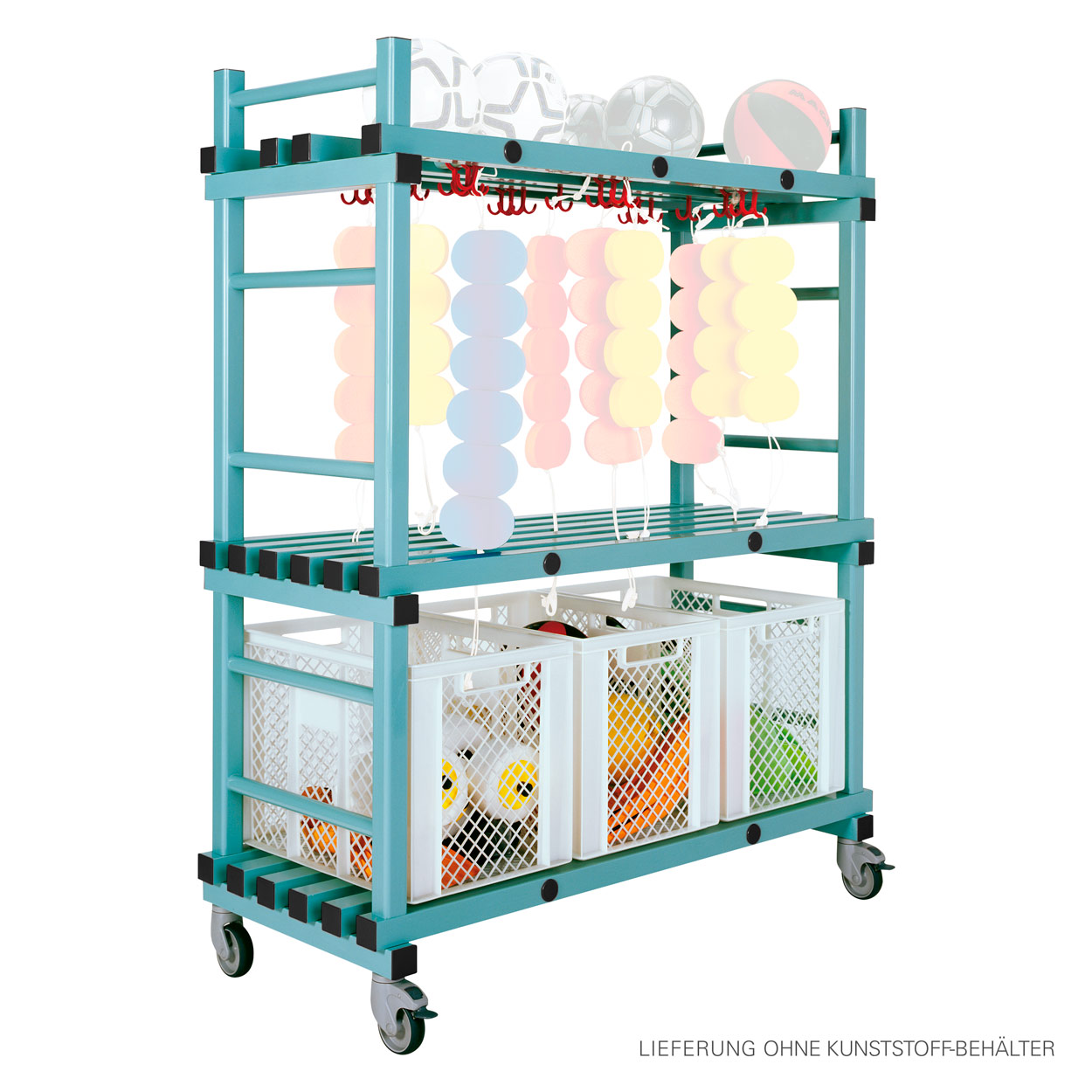 Combined plastic material cart set, 4 pcs., 3 shelves, mobile