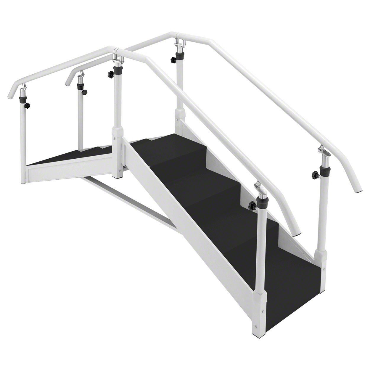 Exercise staircase with adjustable handrails, straight design