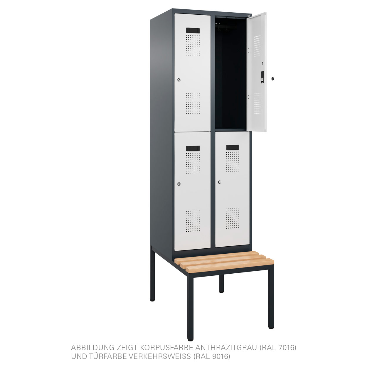 Locker cabinet with bench and 2 compartments, compartment width 30 cm ...