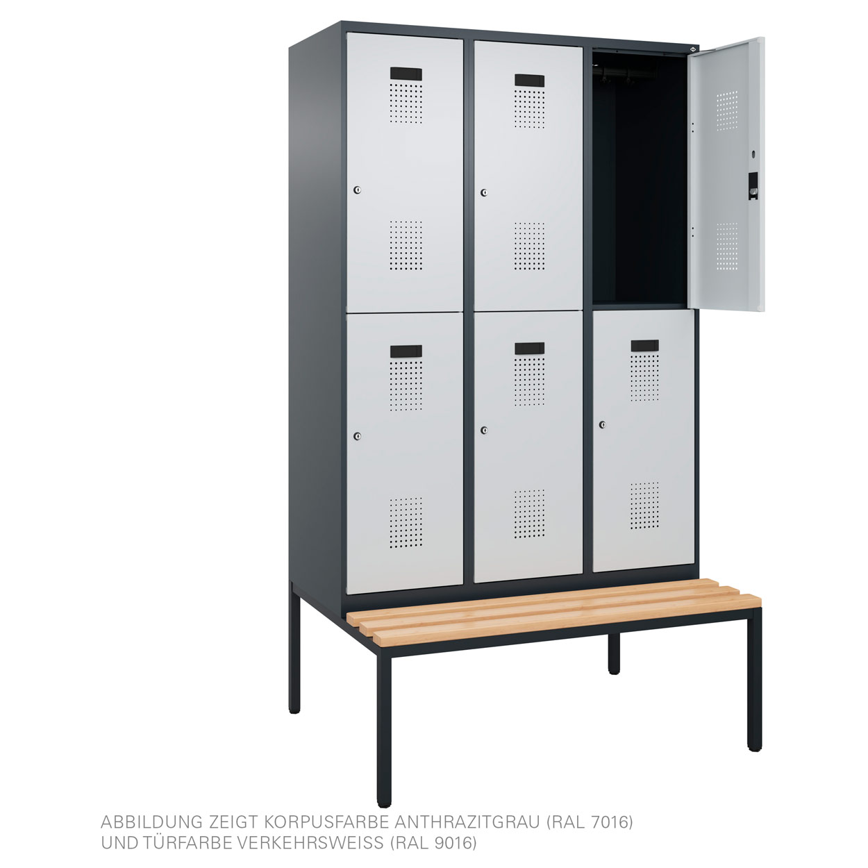 Locker cabinet with bench and 3 compartments, compartment width 40 cm ...