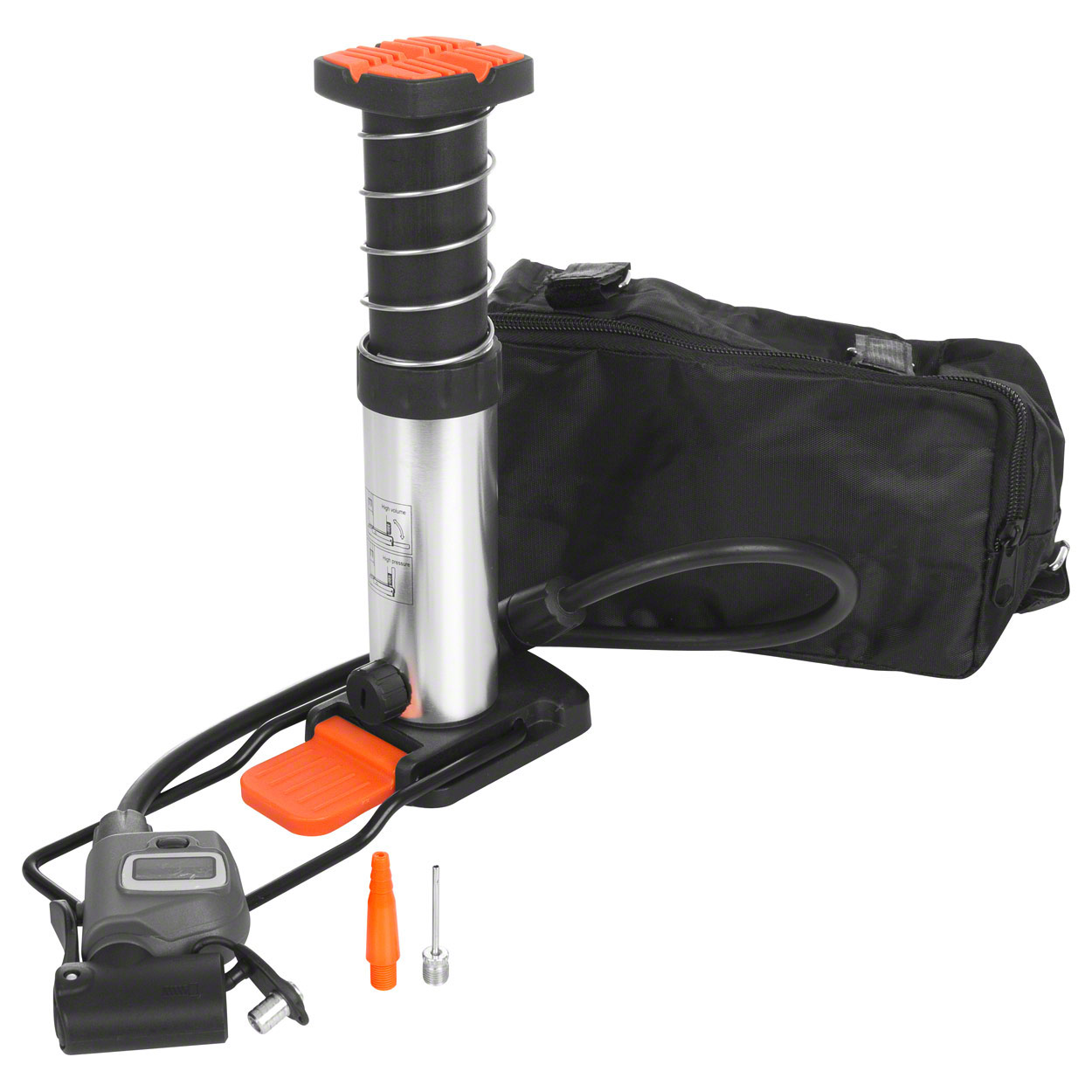 Mini foot pump with digital Manometer incl. saddlebag