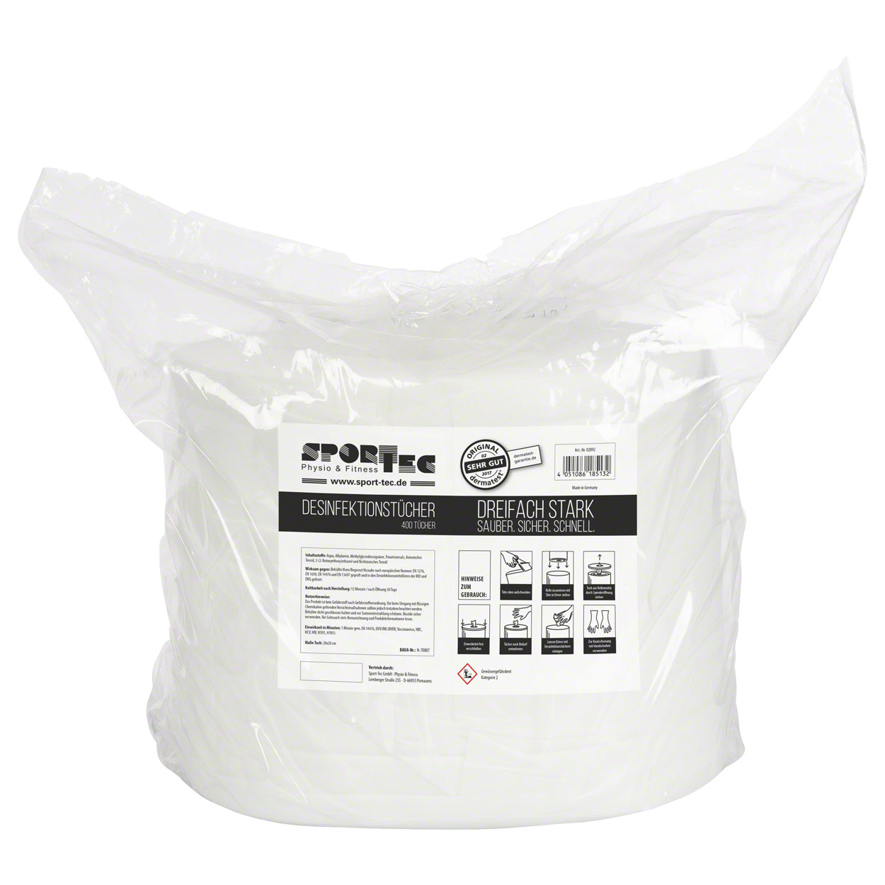 Sport-Tec disinfection wipes in polybag 18,5x20,5 cm, 400 wipes = 15,17 ...