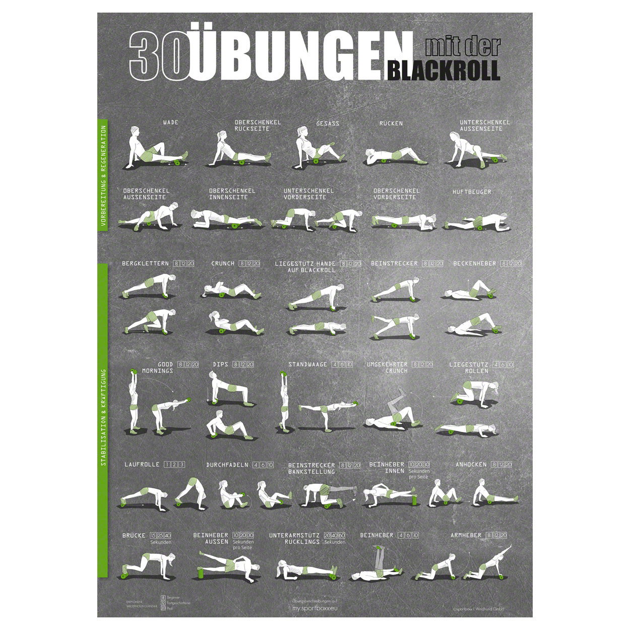 sportboXX training poster BLACKROLL with 30 exercises, LxW 84x59 cm